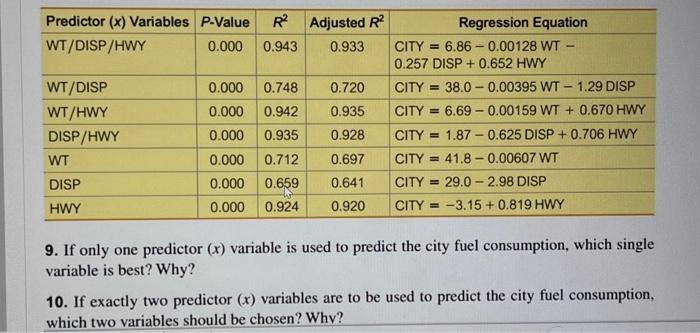 Solved 9. If only one predictor (x) variable is used to | Chegg.com