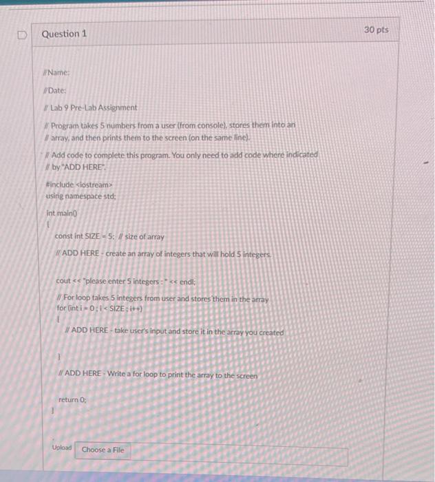 Solved Name: MDate: 1) Lab 9 Pre-Lab Assignment If Program | Chegg.com