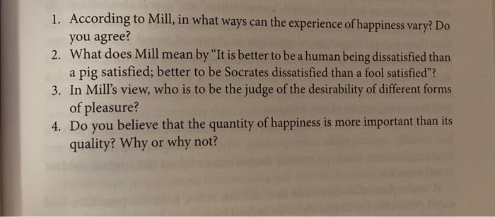 1. According to Mill, in what ways can the experience | Chegg.com