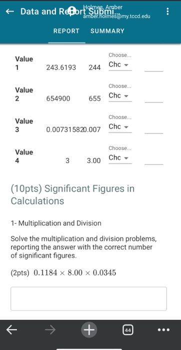 Solved REPORT SUMMARY Submission - Conversion Factors and | Chegg.com