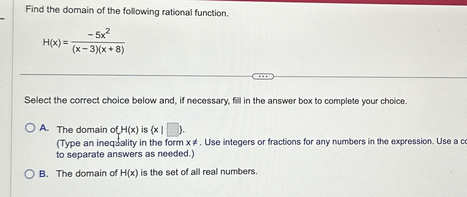 Solved Find the domain of the following rational | Chegg.com