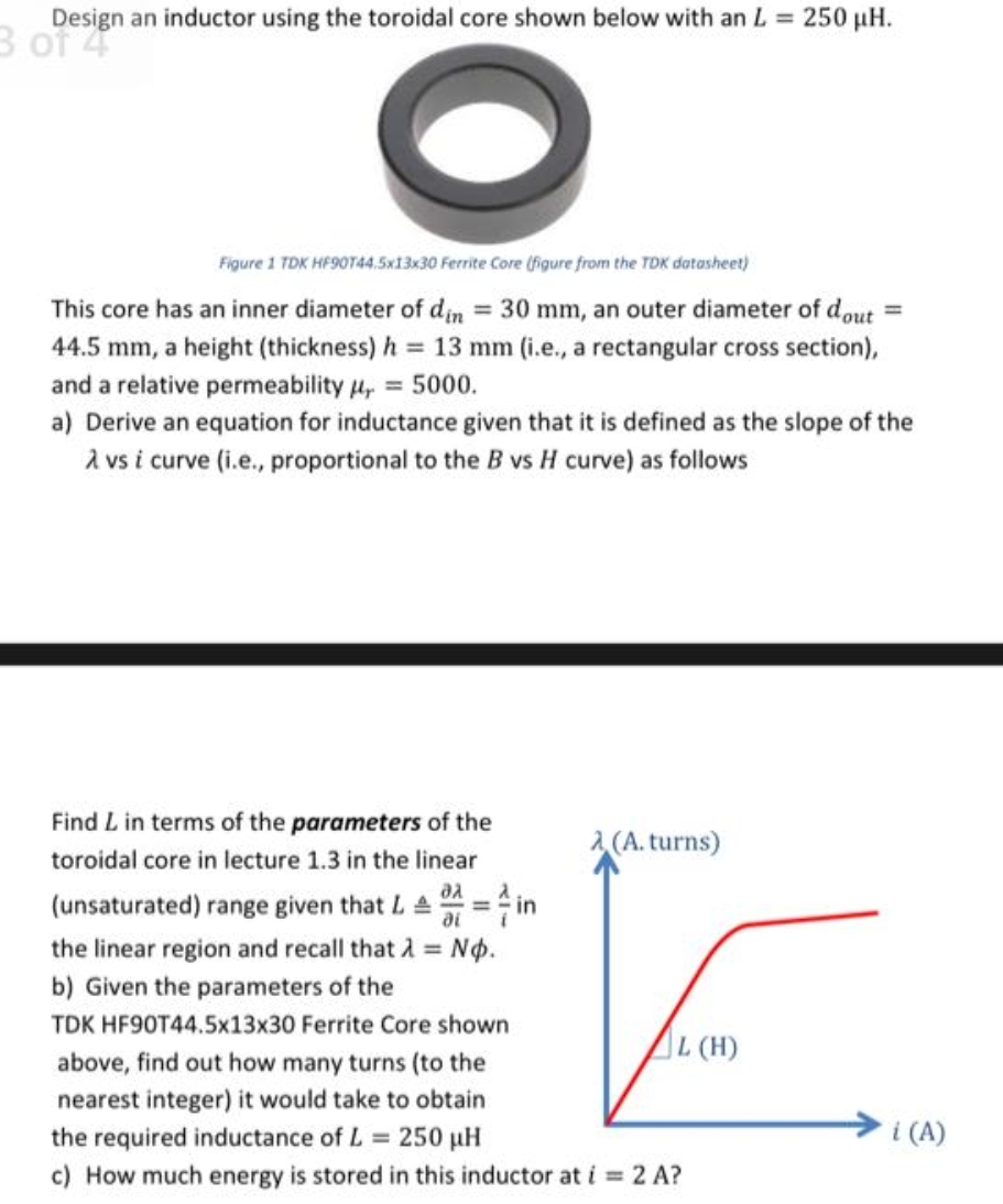 Solved Design an inductor using the toroidal core shown | Chegg.com