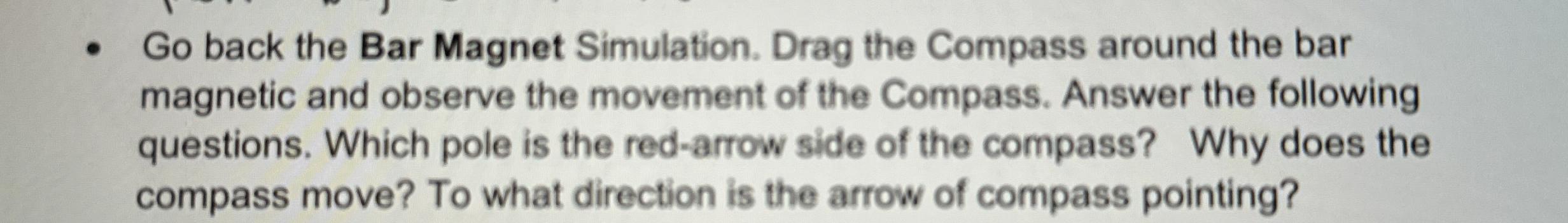 Solved Go back the Bar Magnet Simulation. Drag the Compass | Chegg.com