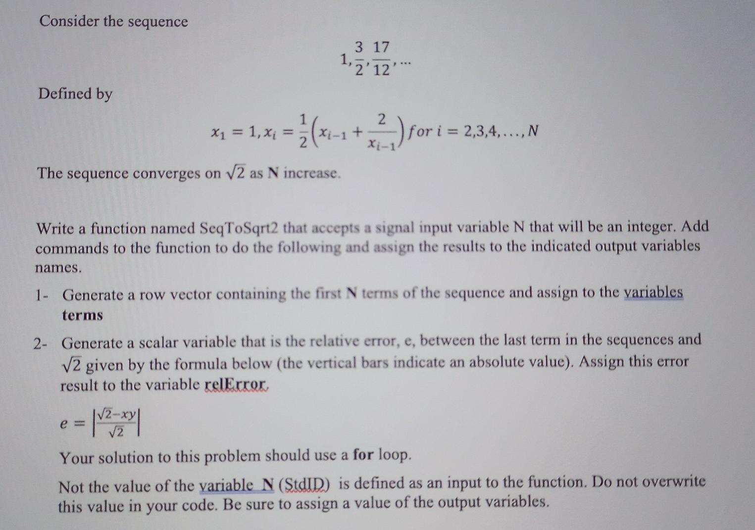 Solved Consider the sequence 3 17 ¹,2'12' Defined by 2 x₁ = | Chegg.com