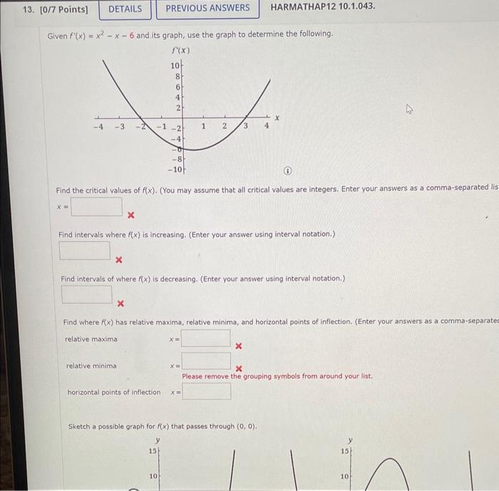 Solved Given f′(x)=x2−x−6 and its graph, use the graph to | Chegg.com