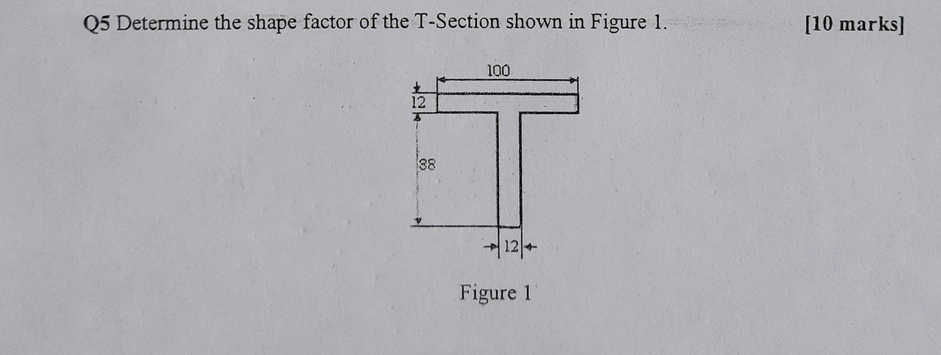 Solved Q5 Determine the shape factor of the T-Section shown | Chegg.com