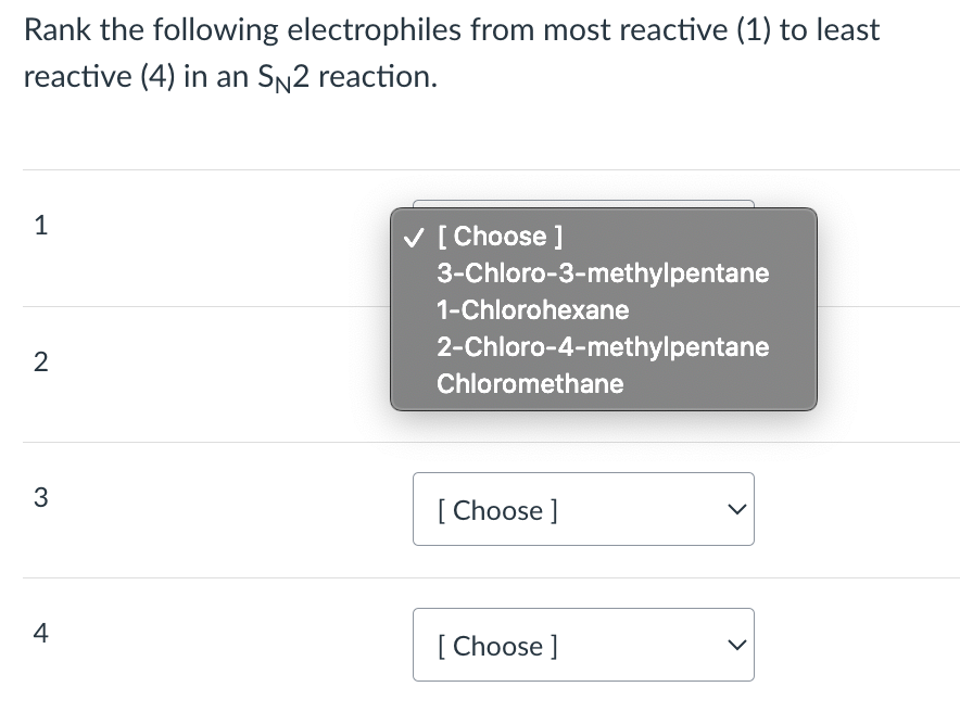 [Solved]: Rank the following electrophiles from most reactiv