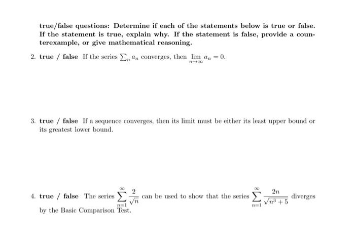 Solved true/false questions: Determine if each of the | Chegg.com