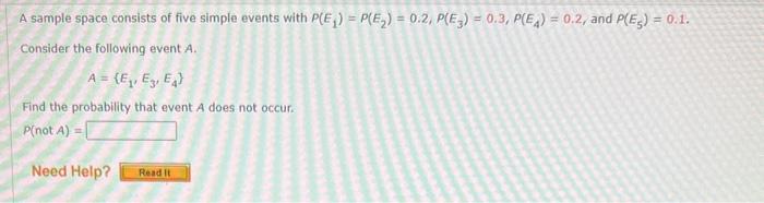 Solved A sample space consists of five simple events with | Chegg.com