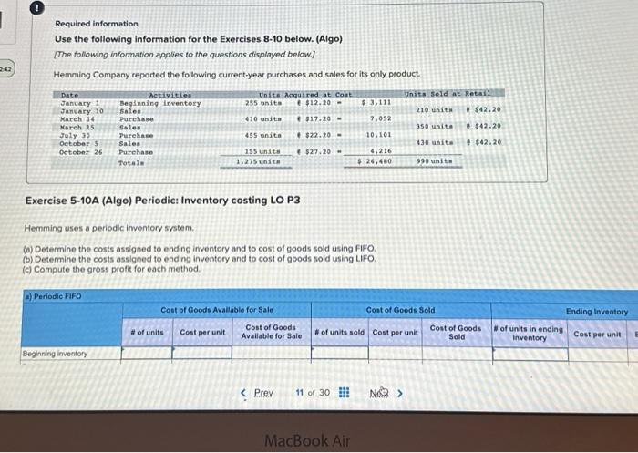 Solved Required information Use the following information | Chegg.com