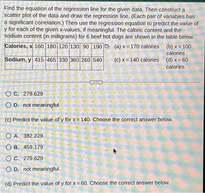 Solved Find the equation of the regression line for the | Chegg.com