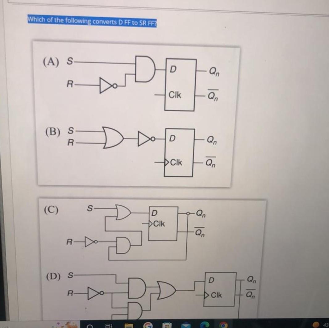 Solved Which of the following converts D FF to SR FF? (A) S- | Chegg.com