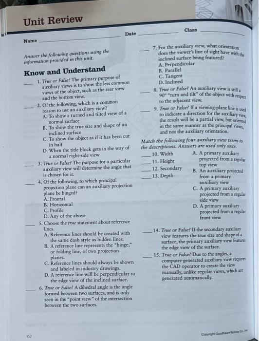 Solved Unit Review Name Answer the following questions using | Chegg.com