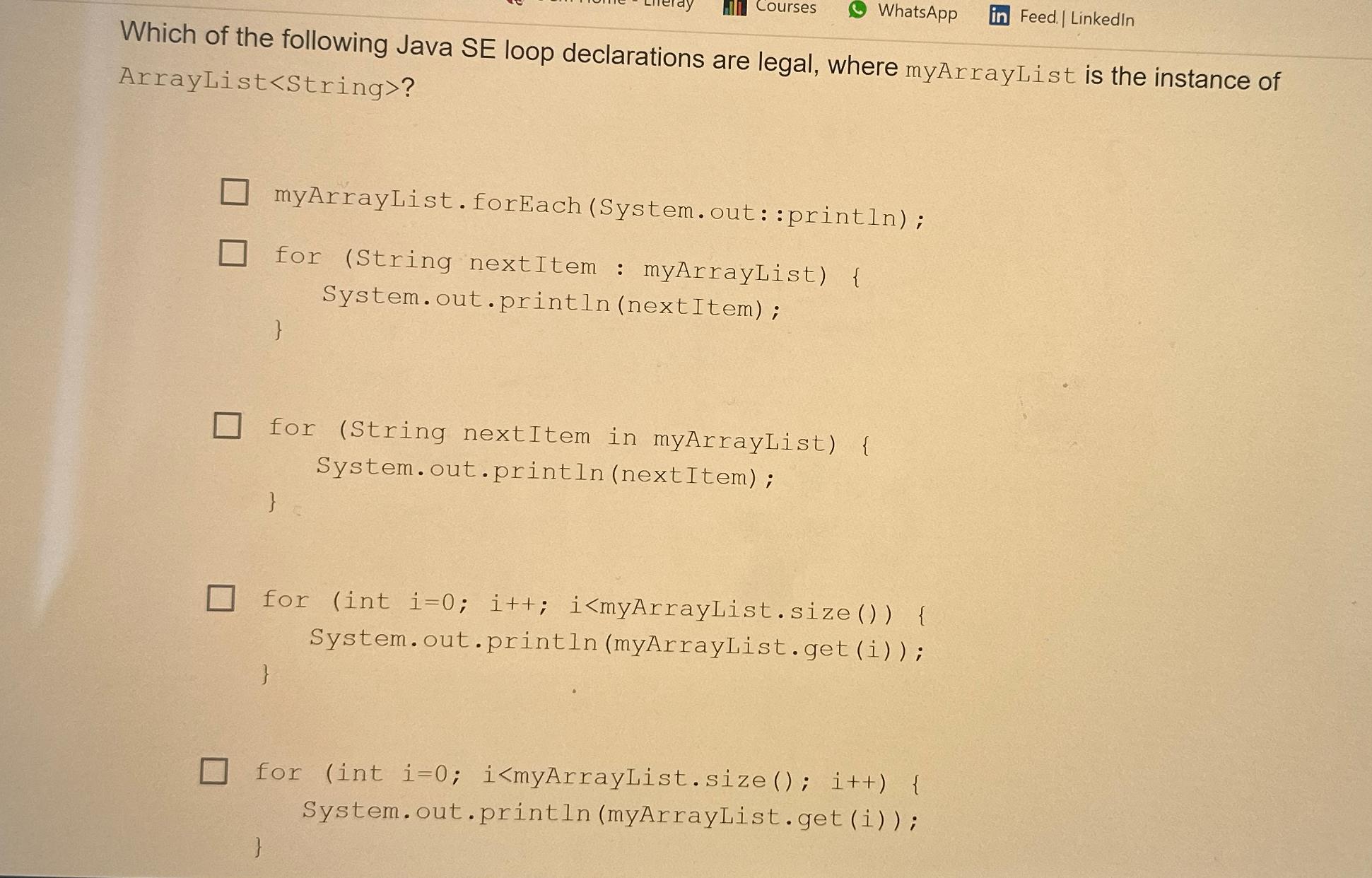 Which of the following Java SE loop declarations are | Chegg.com