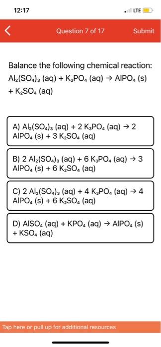 Solved 12:17 • ME Question 7 of 17 Submit Balance the | Chegg.com