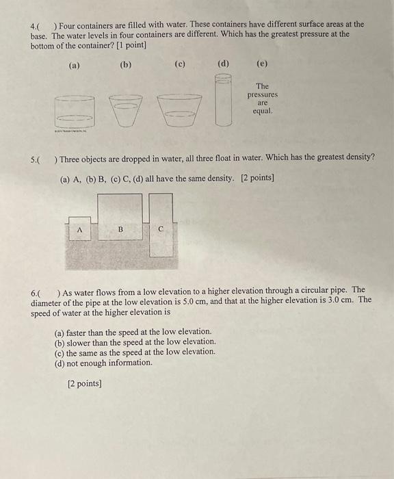 Solved 4.( ) Four containers are filled with water. These | Chegg.com