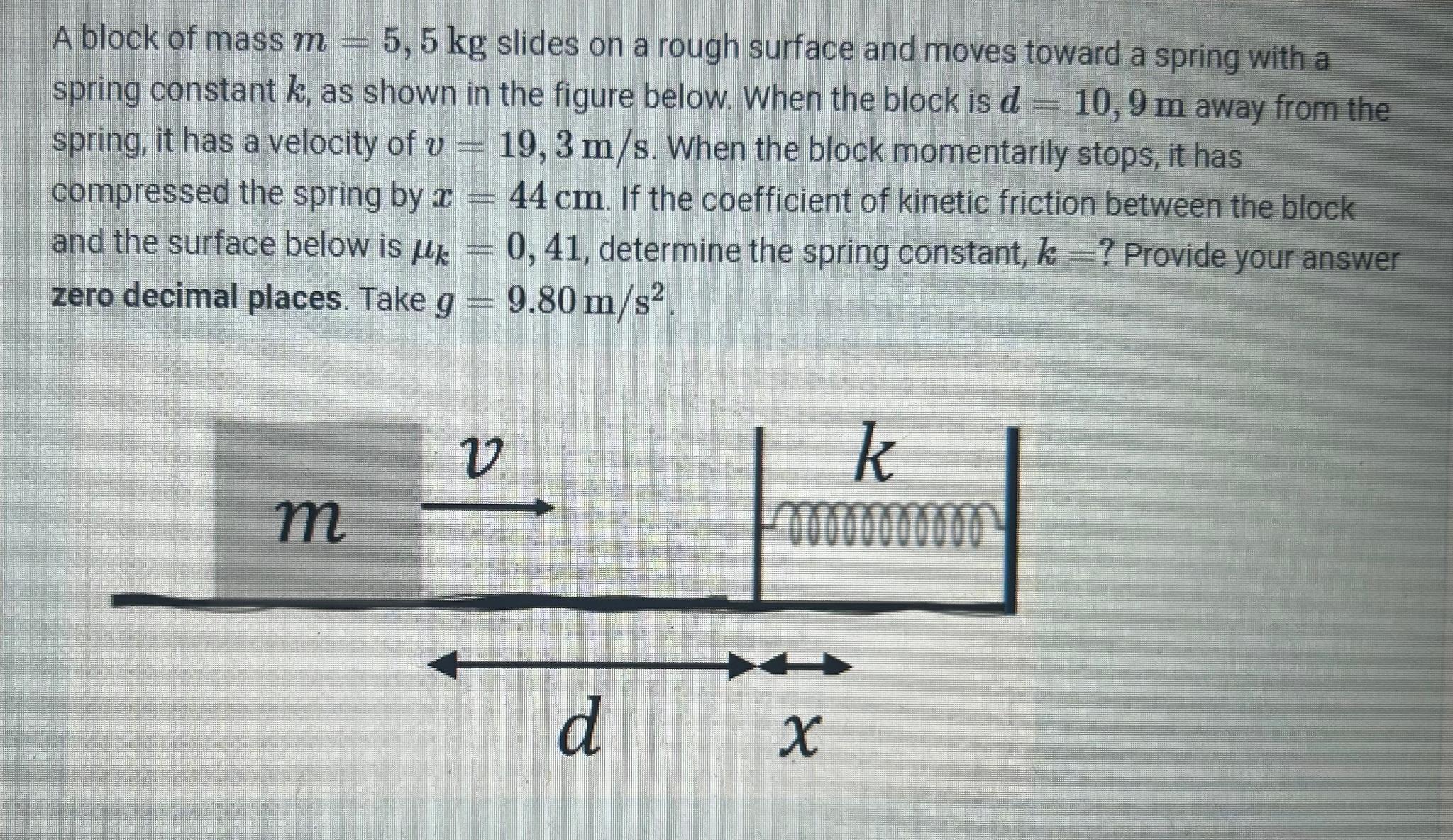 Solved A block of mass m=5,5kg ﻿slides on a rough surface | Chegg.com