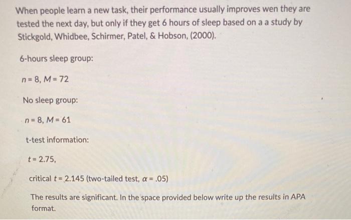 Solved When people learn a new task, their performance | Chegg.com