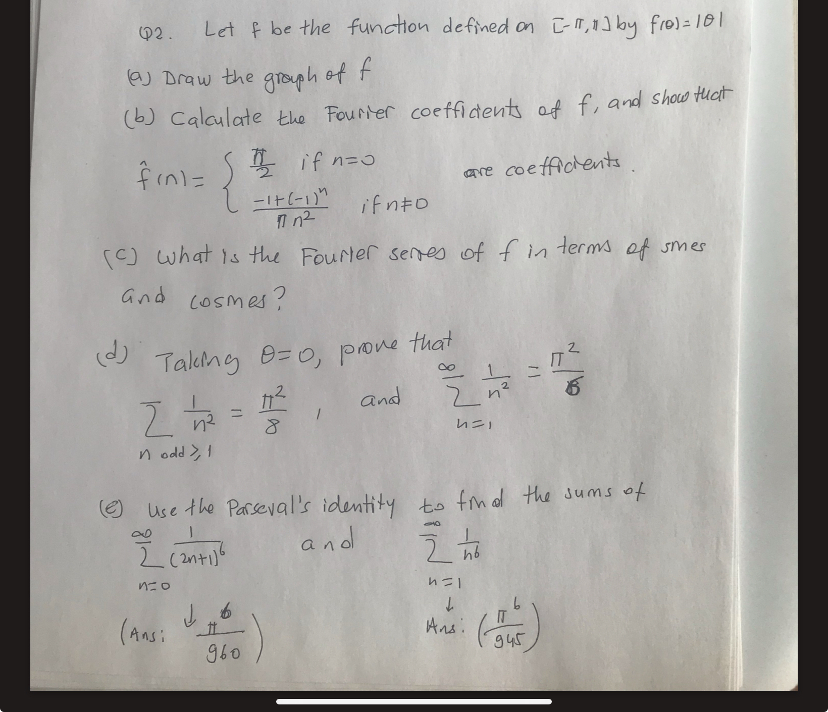 Solved Q2. ﻿Let f ﻿be the function defined on -π,π ﻿by | Chegg.com