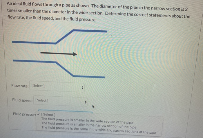 Solved An ideal fluid flows through a pipe as shown. The | Chegg.com