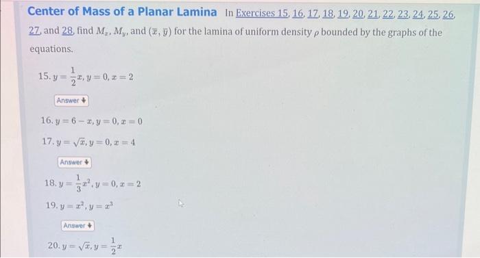 Solved Center of Mass of a Planar Lamina In Exercises | Chegg.com