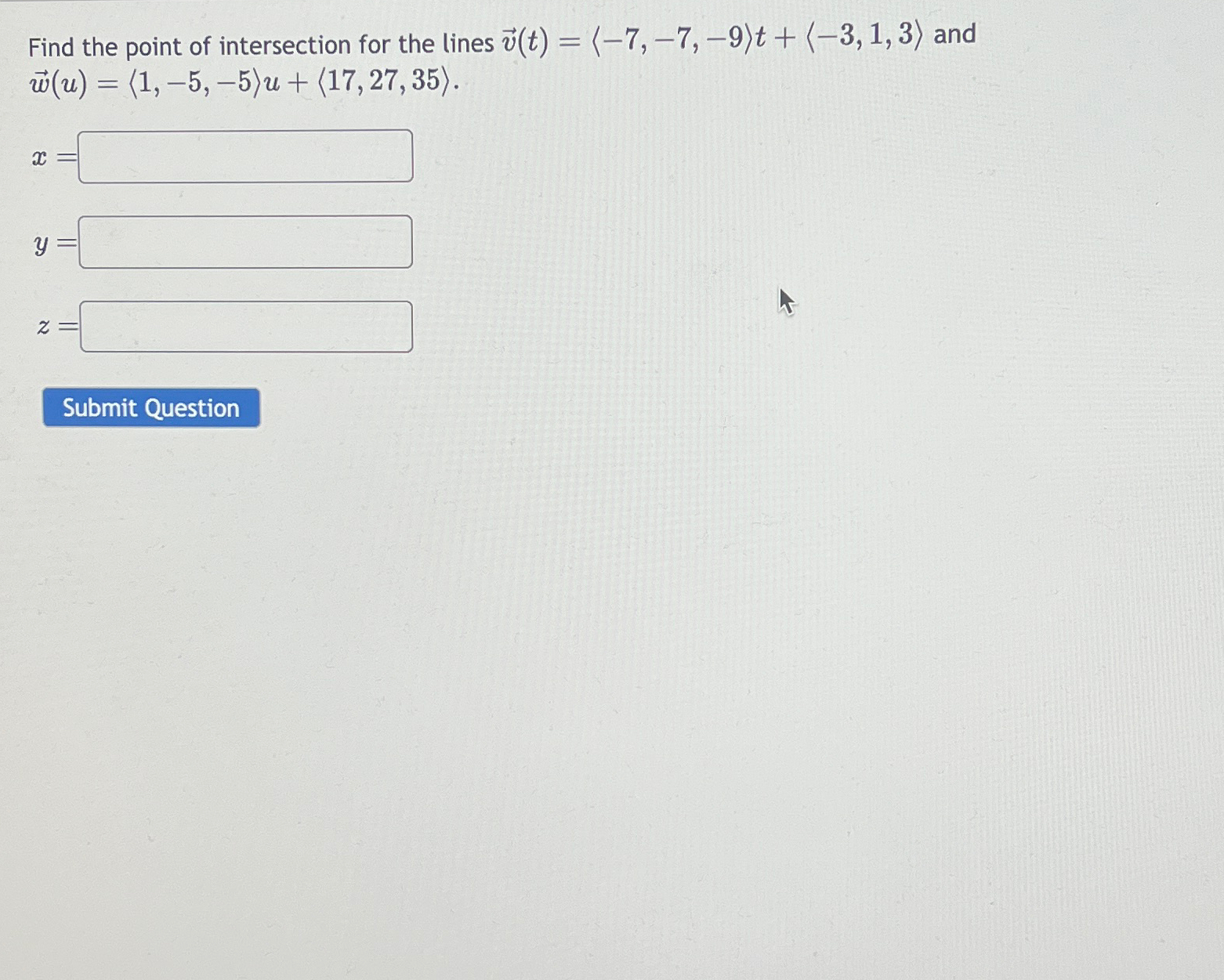 Solved Find the point of intersection for the lines | Chegg.com