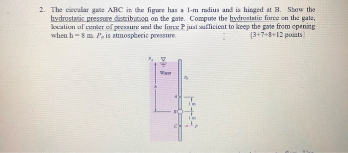 Solved 2. The circular gate ABC in the figure has a 1-m | Chegg.com