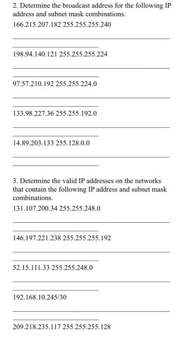 Solved 1. Determine the network address for each of the | Chegg.com