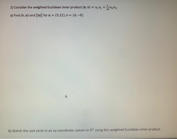 Solved 0 + 02. 2) Consider the weighted Euclidean inner | Chegg.com
