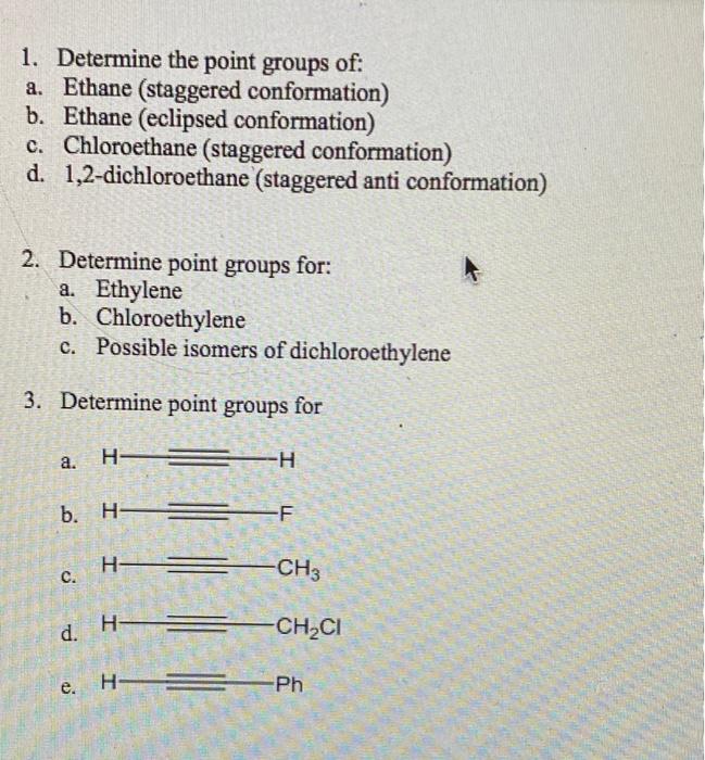 Solved 1. Determine the point groups of: a. Ethane | Chegg.com