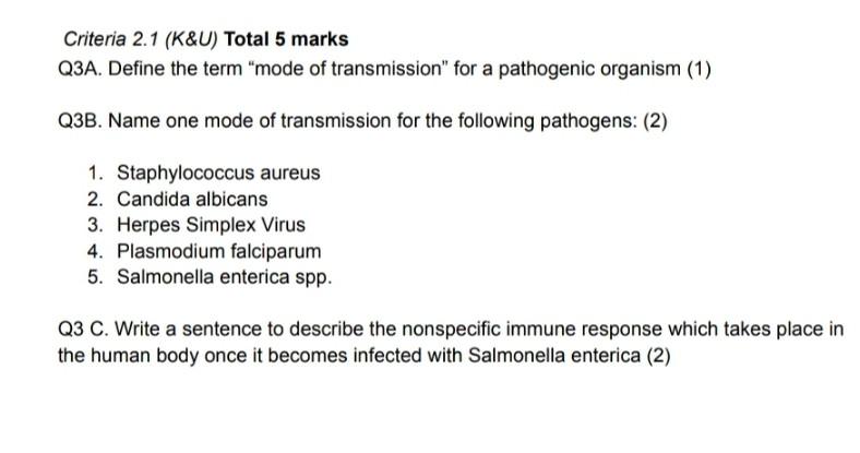 Solved Criteria 2.1( K&U) Total 5 marks Q3A. Define the term | Chegg.com