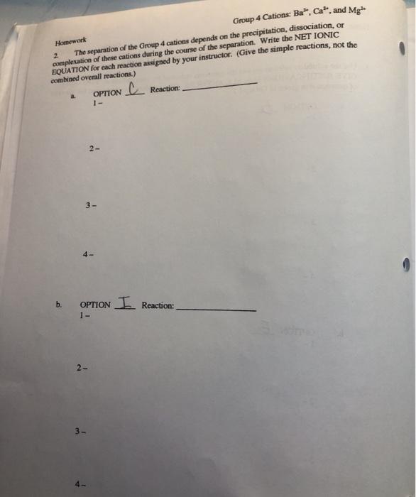 Solved Group 4 Cations: Ba, Call, and Mg Homework 2 The | Chegg.com