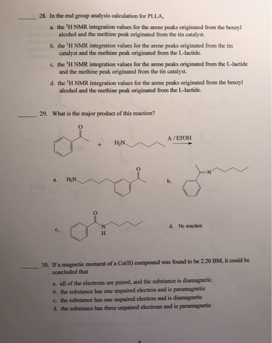 Solved 28. In the end group analysis calculation for PLLA, | Chegg.com