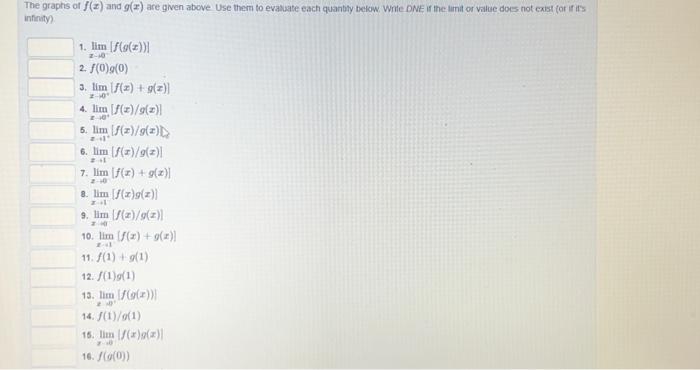 he graphs of f(x) and g(x) are given above Use them | Chegg.com