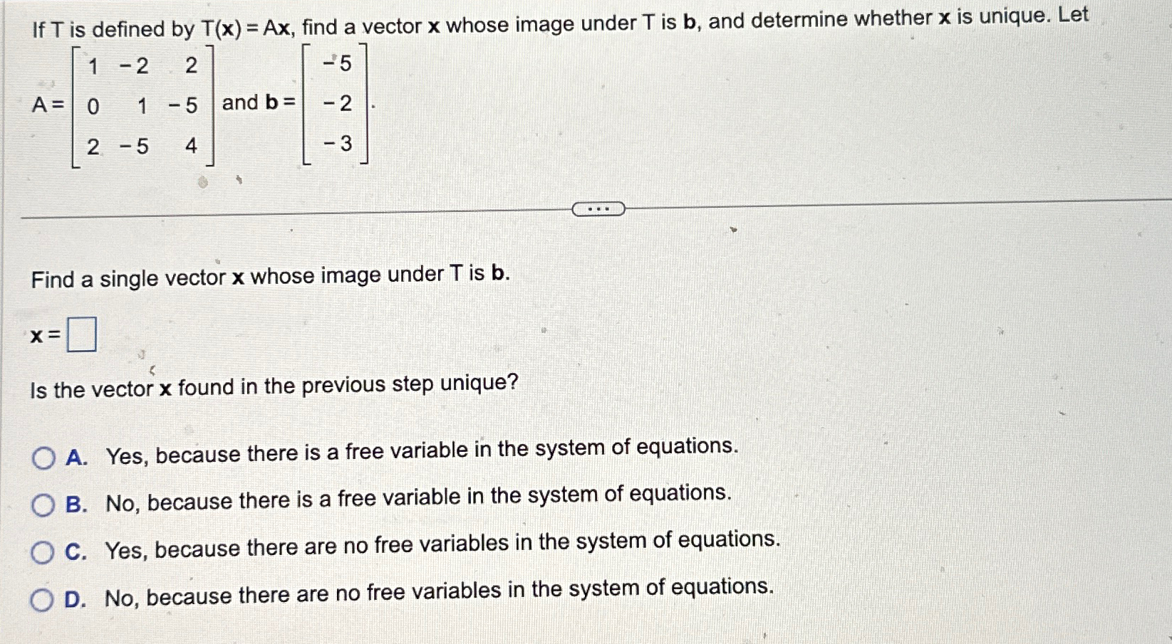 Solved If T ﻿is defined by T(x)=Ax, ﻿find a vector x ﻿whose | Chegg.com