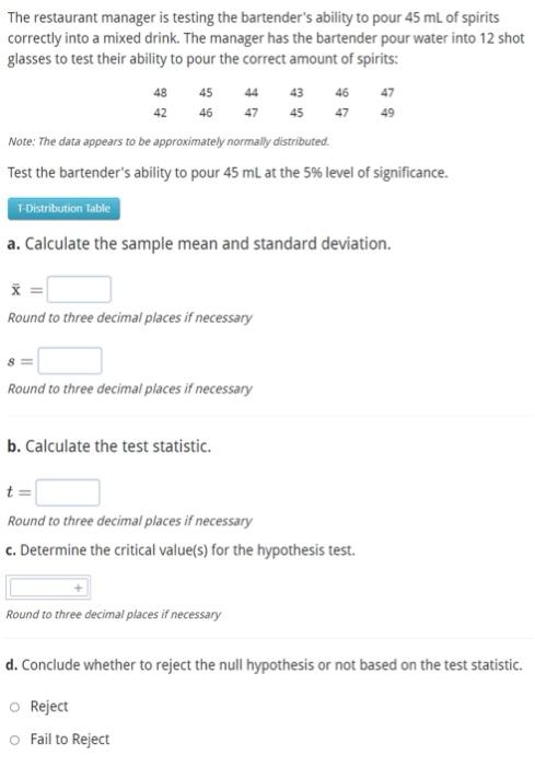 Solved The restaurant manager is testing the bartender's | Chegg.com