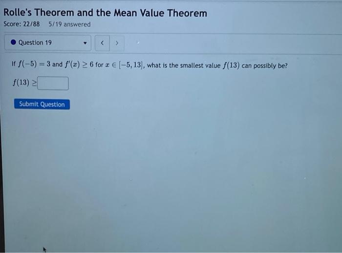 Solved Rolle's Theorem and the Mean Value Theorem Score: | Chegg.com
