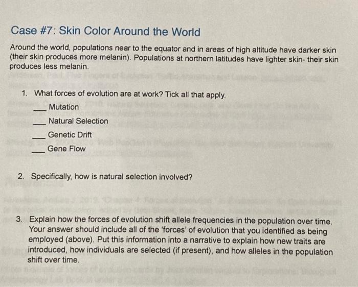 Case #7: Skin Color Around the World Around the | Chegg.com