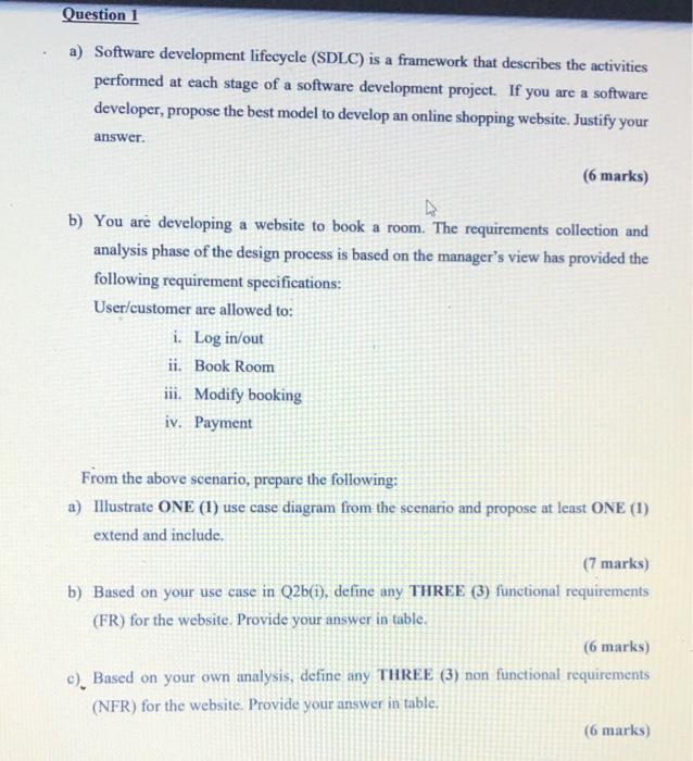 Solved Question 1 a) Software development lifecycle (SDLC) | Chegg.com