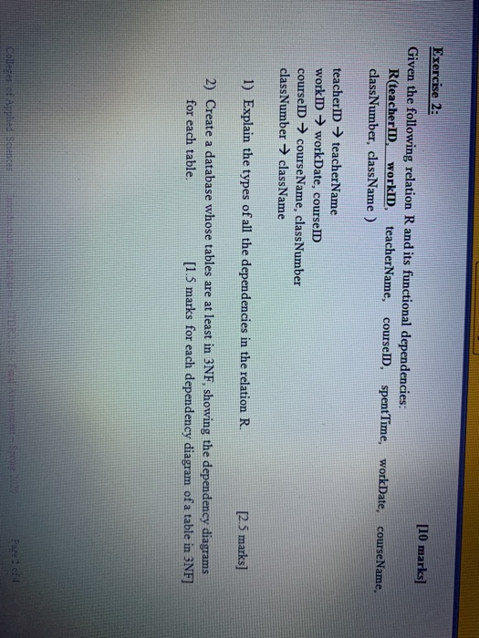 Solved Exercise 1: [5 marks] Given the following relational | Chegg.com
