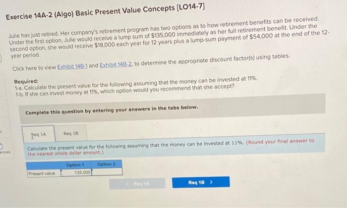 Solved Exercise 14A-2 (Algo) Basic Present Value Concepts | Chegg.com