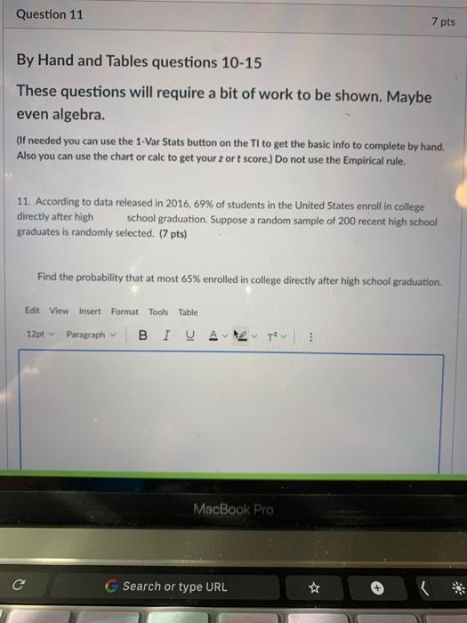 Solved Question 11 7 pts By Hand and Tables questions 10-15 | Chegg.com