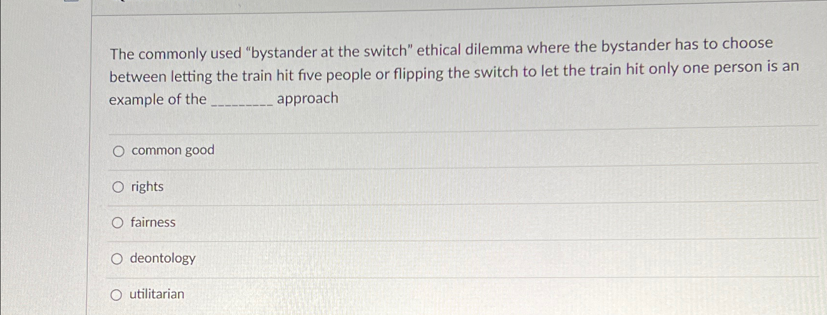 Solved The commonly used "bystander at the switch" ethical | Chegg.com