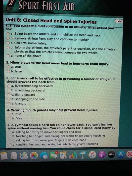 Solved SPORT FIRST AID Unit 8: Closed Head and Spine | Chegg.com