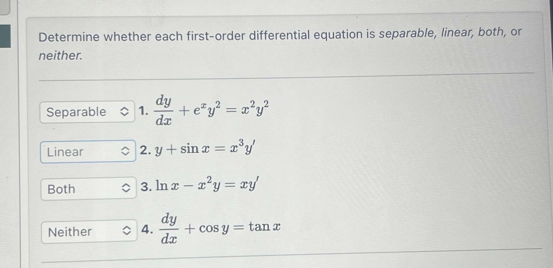 Solved Determine whether each first-order differential | Chegg.com
