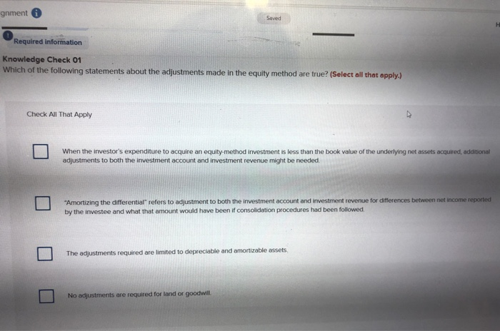 Solved gnment Saved Required information Knowledge Check 01 | Chegg.com