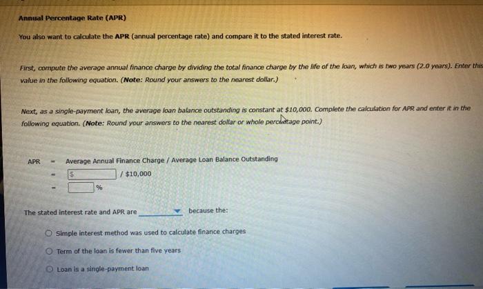 6. Calculating simple interest and APR on a | Chegg.com
