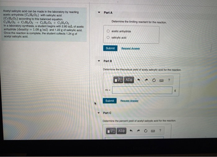 Solved Part A Determine the limiting reactant for the | Chegg.com