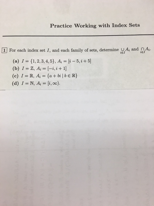 Solved Practice Working with Index Sets 1 For each index set | Chegg.com