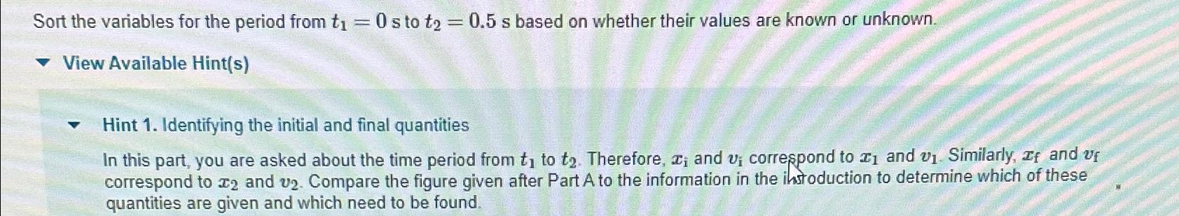 Solved Sort the variables for the period from t_(1)=0s to | Chegg.com